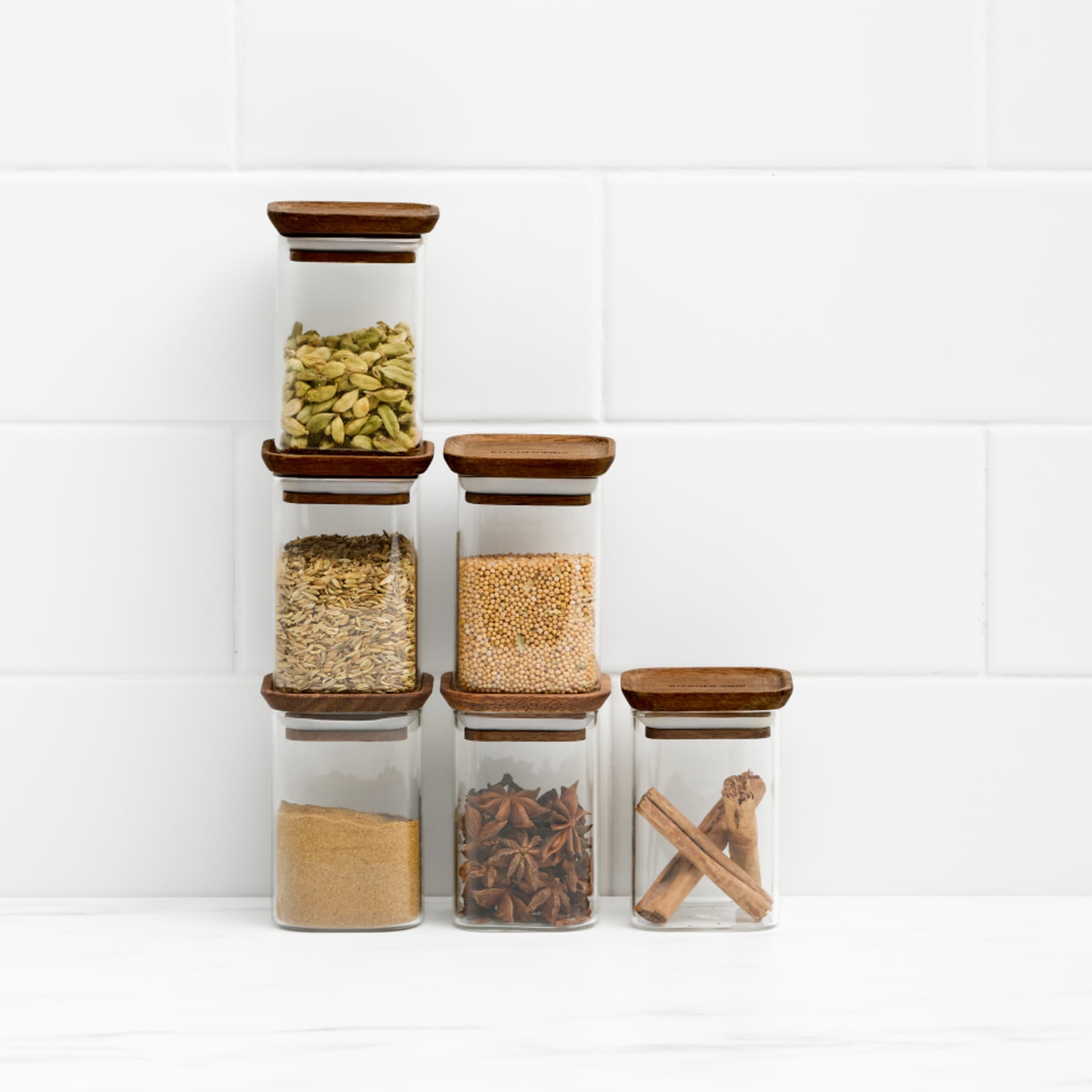 Kitchen Pro Core Glass Spice Canister with Walnut Lid Set 6pc | Kitchen ...