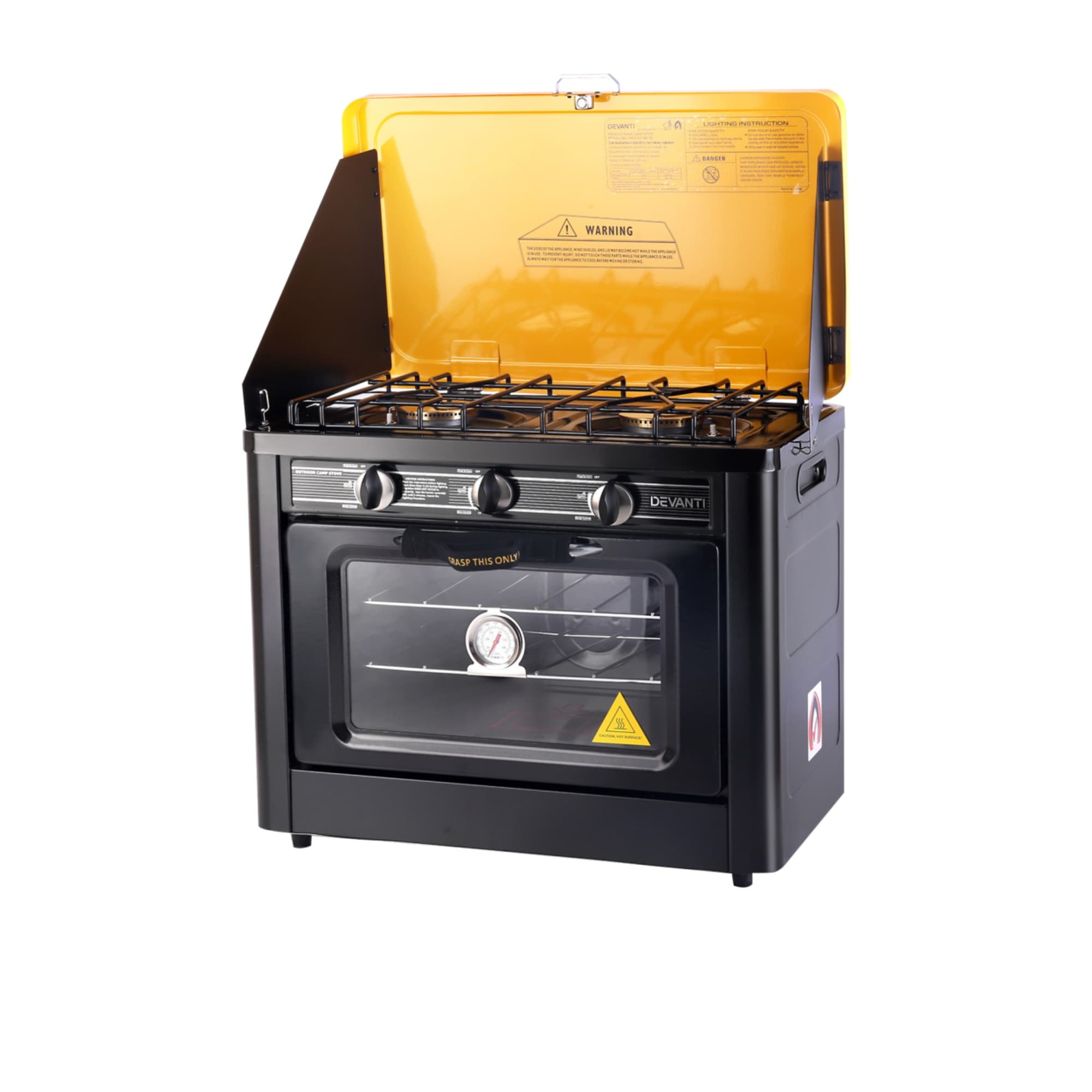 Devanti Portable Gas Camping Oven 74L Black | Kitchen Warehouse™